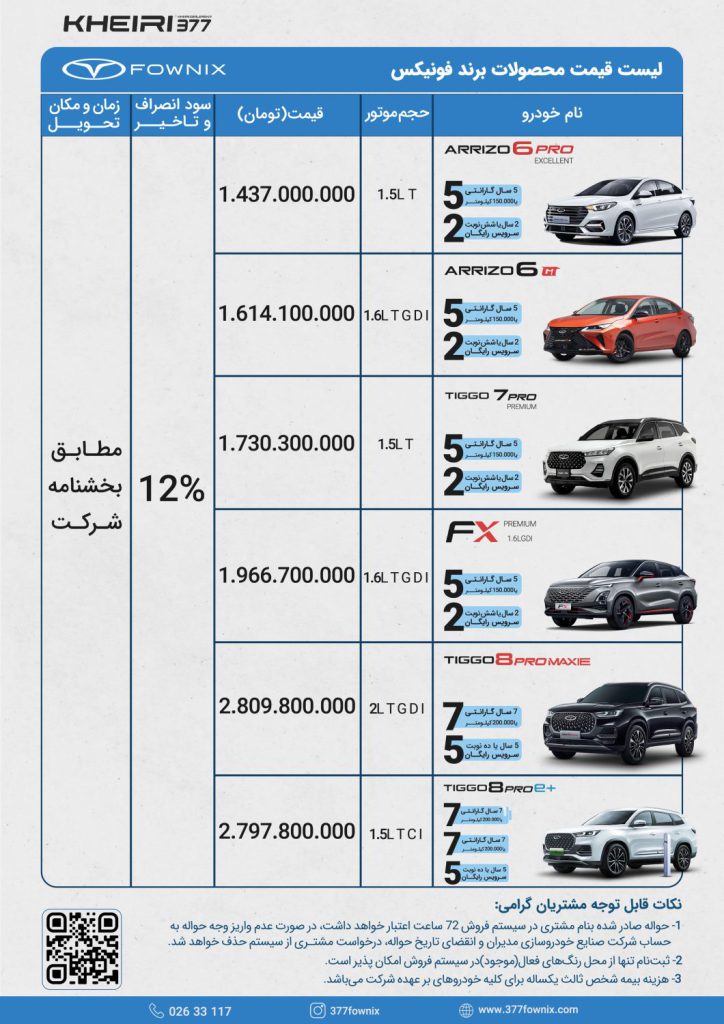 اطلاعیه فروش محصولات مدیران خودرو تیر ماه 1403 - نمایندگی ام وی ام 377 خیری